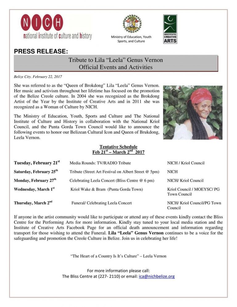 Remembering a Musical Icon, Ms. Leela Vernon - MyBelize.Net