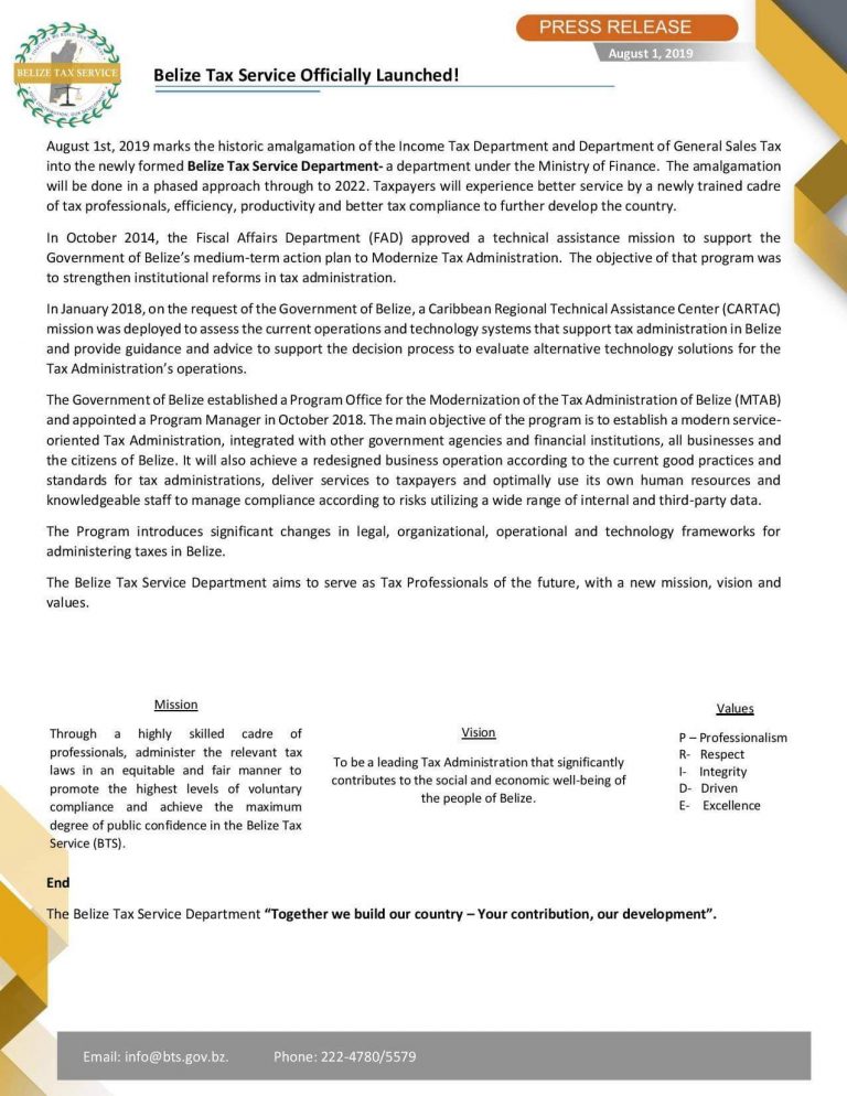 Launch of the Belize Tax Service Department - MyBelize.Net