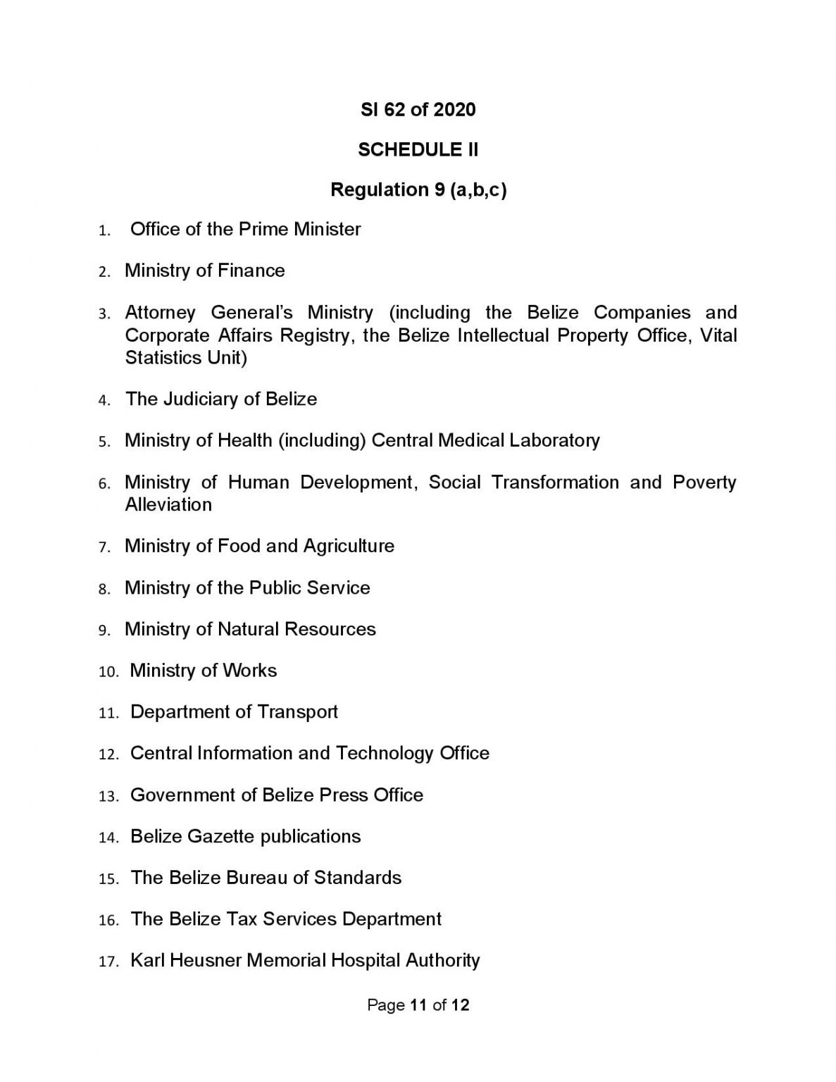 Summary of Statutory Instrument No. 62 of 2020 - MyBelize.Net