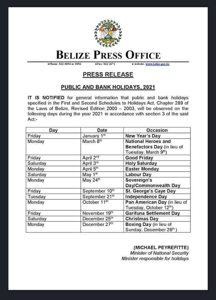 2021 Belize Public and Bank Holidays | MyBelize.Net 2021 Belize Public and Bank Holidays | MyBelize.Net