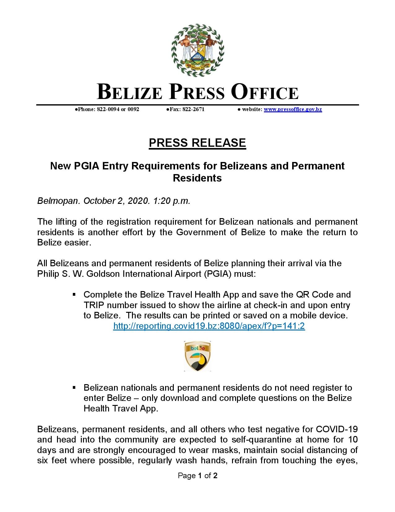 New International Airport Entry Requirements for Belizeans and ...